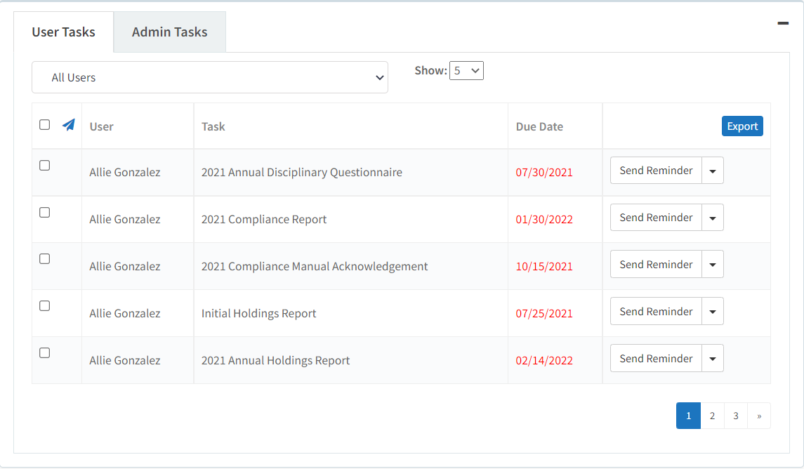 Outstanding User Tasks – gVue